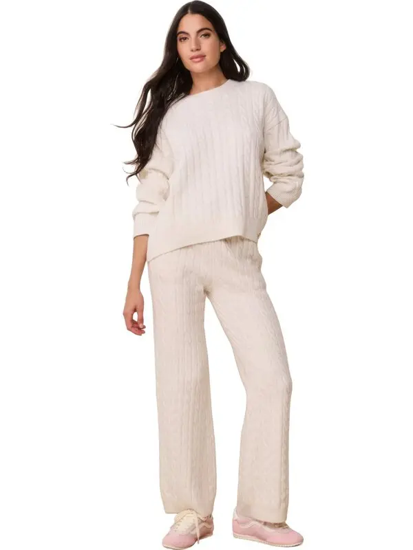 LoveShackFancy Fraya Cable Knit Lounge Pant - Ivory