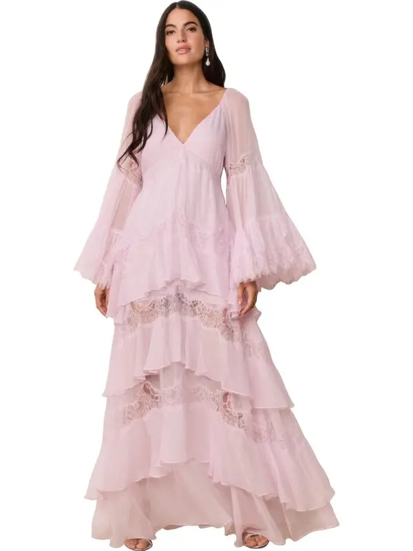 LoveShackFancy Devina Silk Chiffon Lace Dress - Orchid Ice