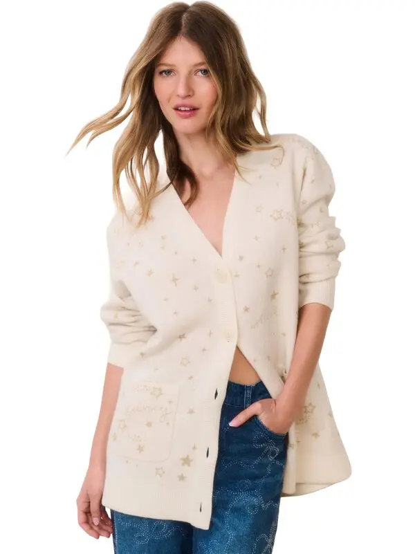LoveShackFancy Wool Cashmere Blend Jacquard Knit Cardigan - Golden Star