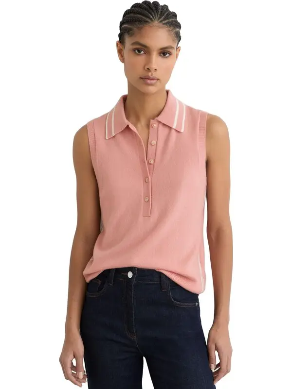 REISS Wool-cashmere Sleeveless Polo Top - Pink/ivory