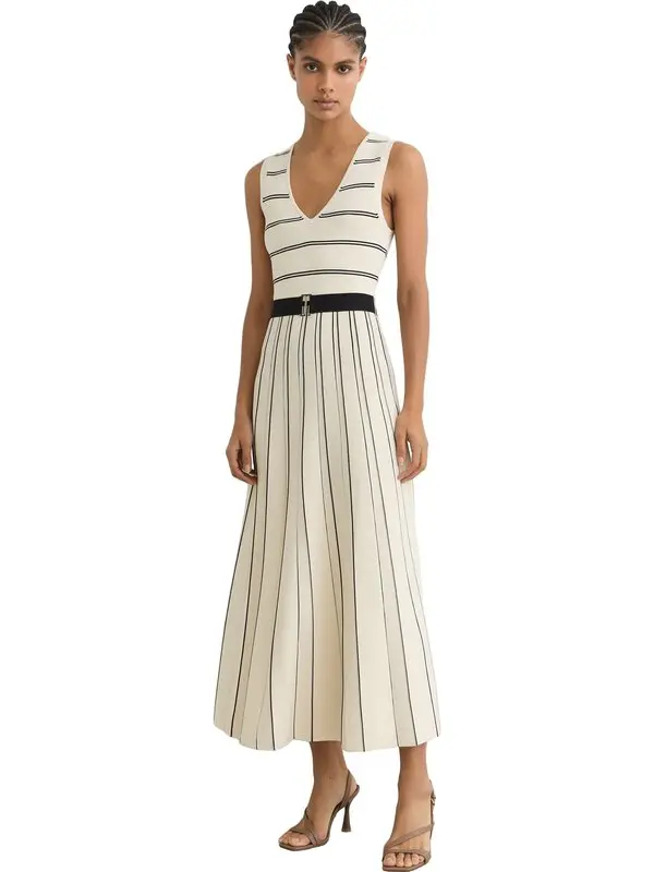 REISS Mallory Sleeveless Knitted Midi Dress - Ivory/black
