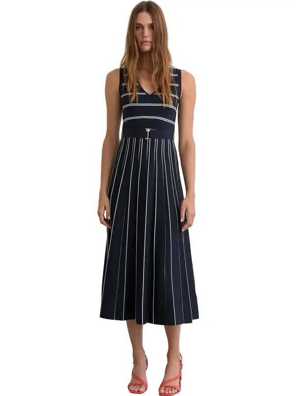 REISS Mallory Sleeveless Knitted Midi Dress - Navy/ivory