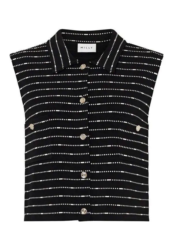 MILLY Lainey Striped Knit Sleeveless Top - Black/white