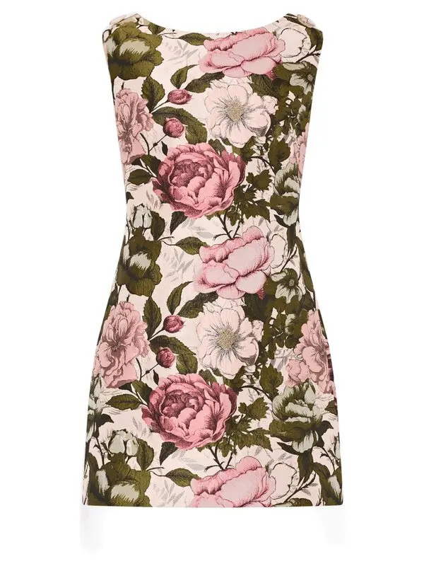 MILLY Lane Floral Jacquard Mini Dress - Pink/green