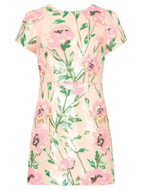 MILLY Rowen Floral Sequin Mini Dress - Blush
