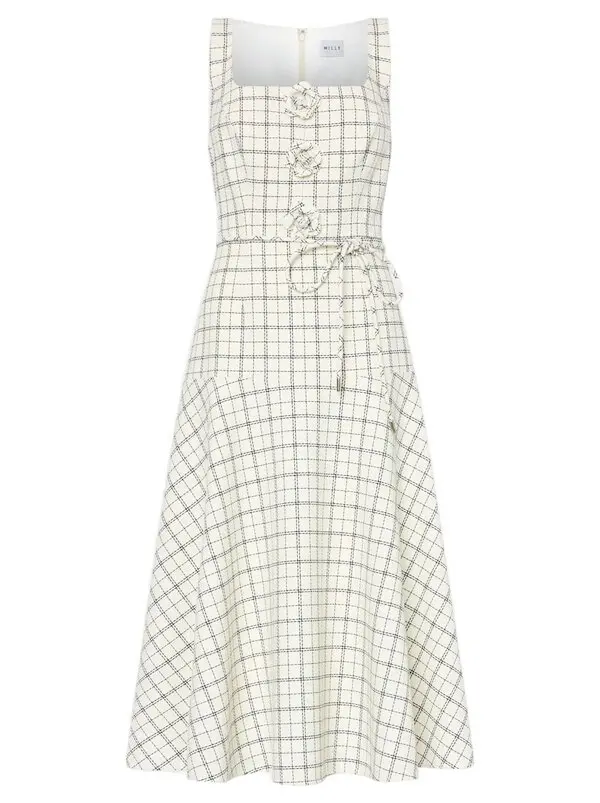 MILLY Mira Plaid Midi Dress - White/black