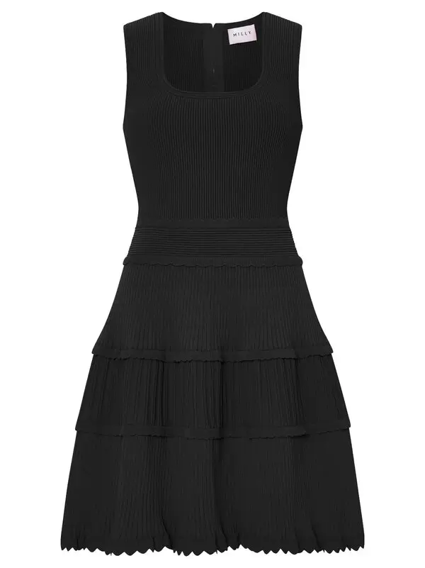 MILLY Suri Scallop Mini Dress - Black
