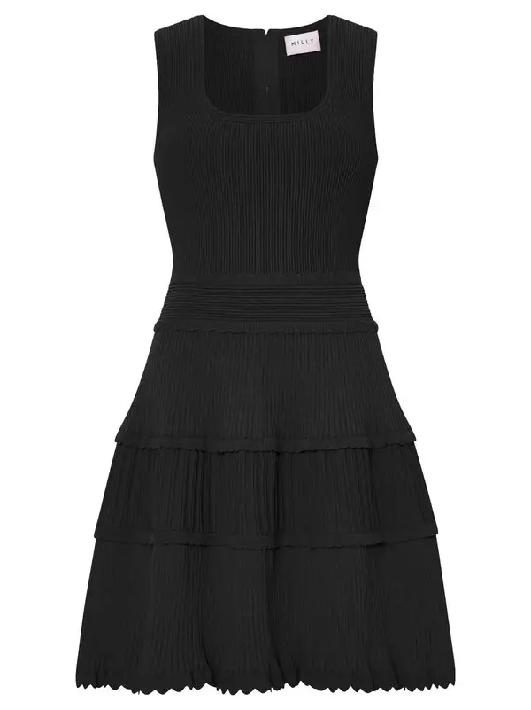 MILLY Suri Scallop Mini Dress - Black