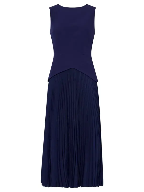 MILLY Haddy Pleated Midi Dress - Navy