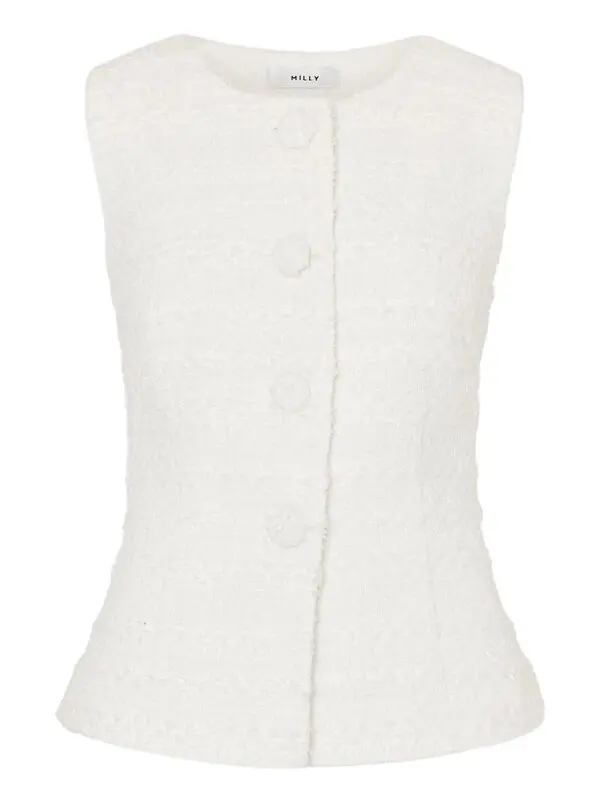 MILLY Bryn Tweed Sleeveless Top - Ecru