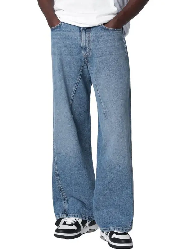 Off-White Wide-leg Jeans With Logo - Light Blue