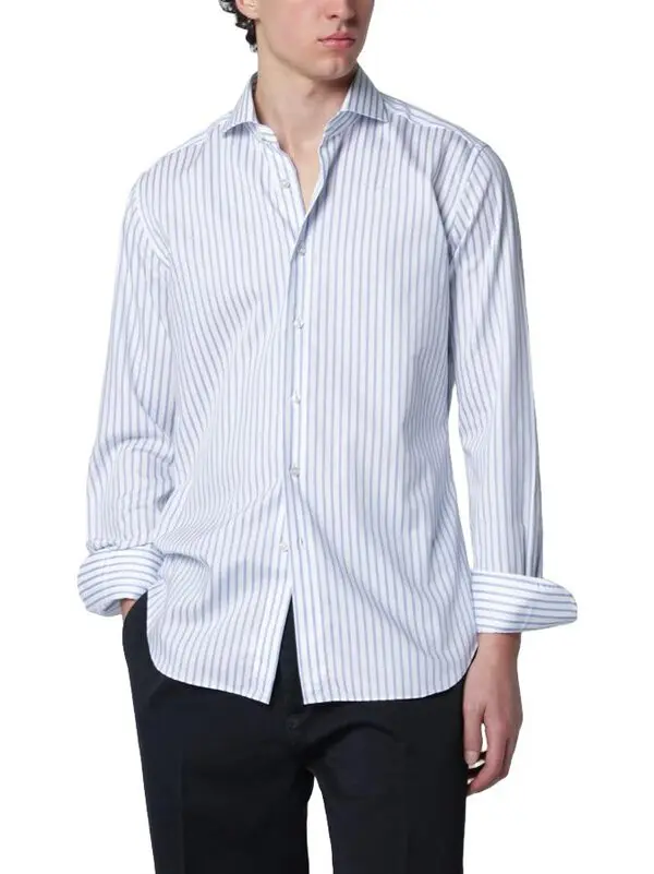 XACUS Travel Tailor Fit Shirt White Striped - Light Blue