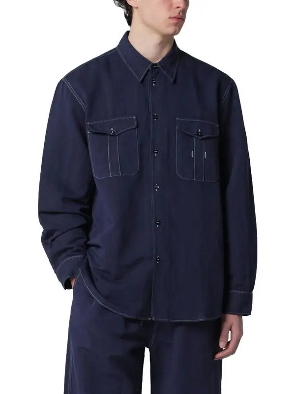 Studio Nicholson Louro Shirt Indigo In Cotton And Linen - Blue