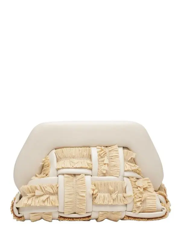 THEMOIRE Small Tia Clutch With Raffia Inserts - Beige