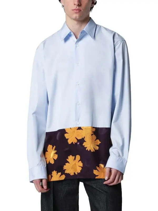 Dries Van Noten Shirt With Floral Insert - Light Blue
