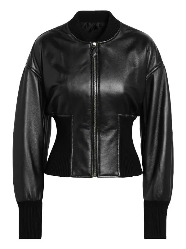 Alaïa Leather Bomber Jacket With Band Detail - Black