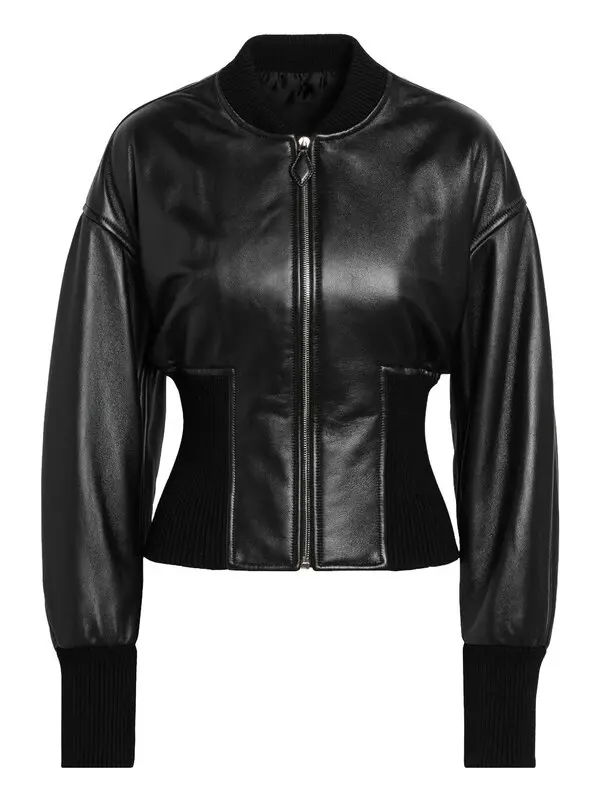 Alaïa Leather Bomber Jacket With Band Detail - Black