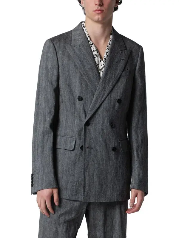Dries Van Noten Herringbone Double-breasted Jacket - Black