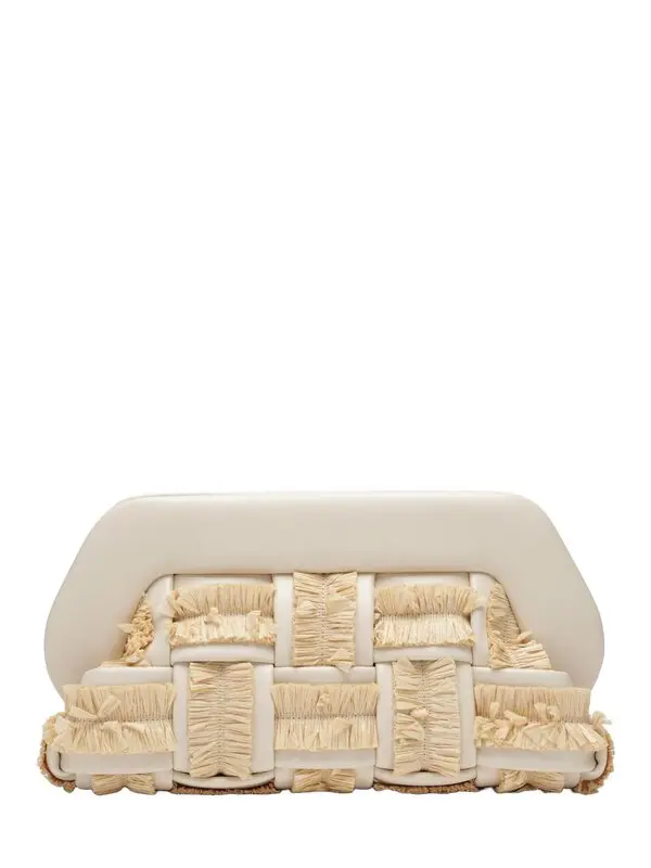 THEMOIRE Tia Clutch With Raffia Inserts - Beige