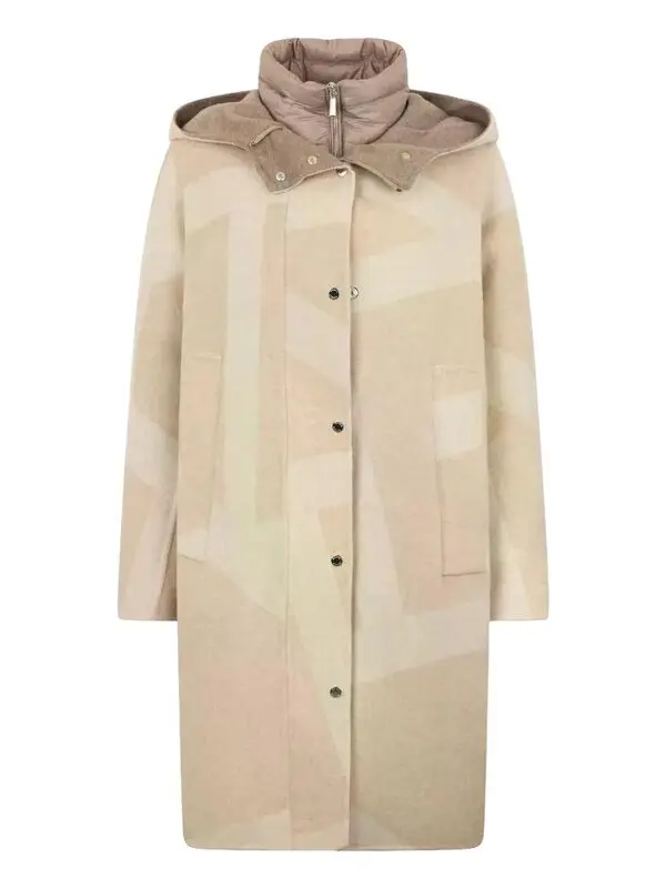 MOORER Hooded Graphic Print Coat - Neutrals