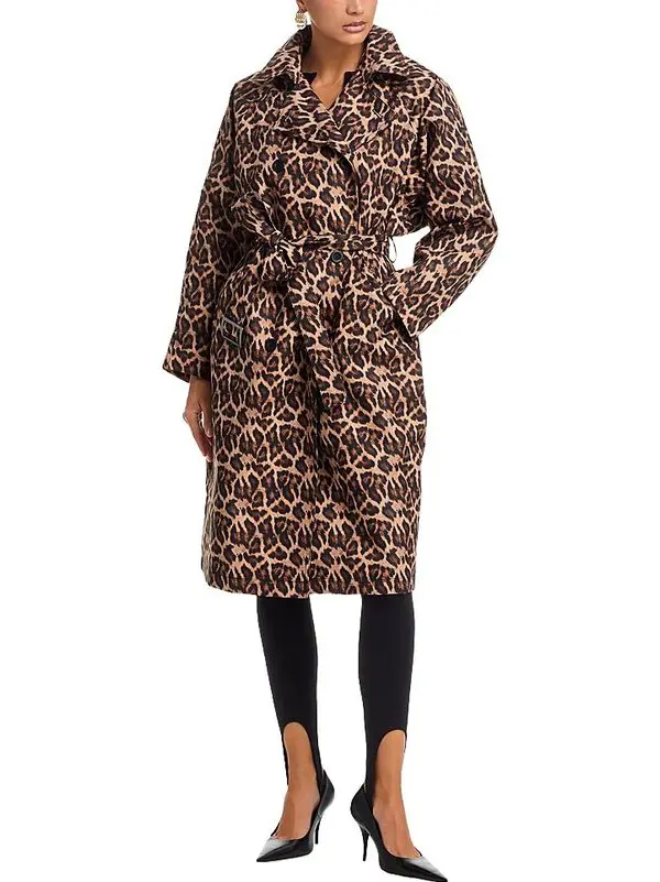 Aqua Animal Print Trench Coat - Leopard