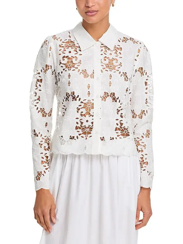 Aqua Lace Crop Long Sleeve Blouse - White