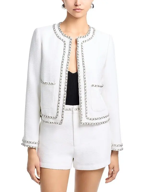 Aqua Chain Trim Tweed Jacket - White