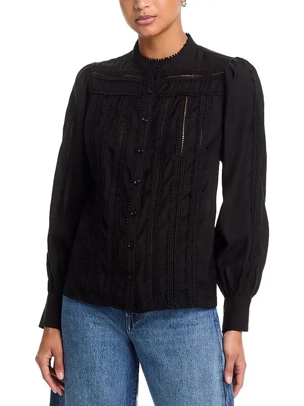 Aqua Lace Inset Long Sleeve Blouse Exclusive - Black