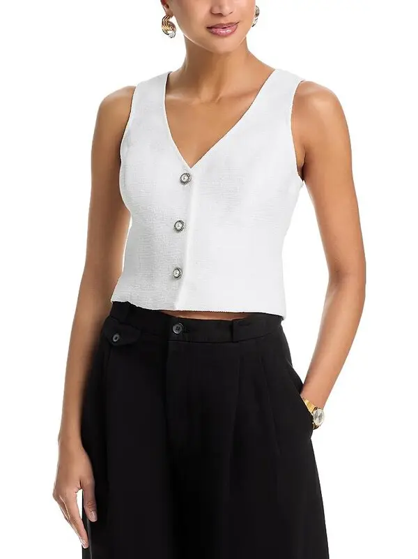 Aqua Chain Trim Tweed Vest - White