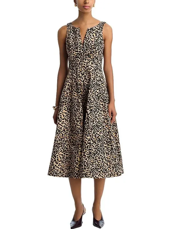 Aqua V-neck Paneled Sleeveless Dress - Leopard