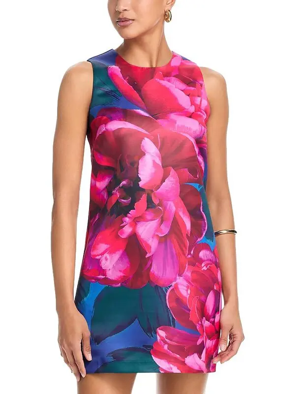 Aqua Floral Shift Mini Dress - Hot Pink Multi
