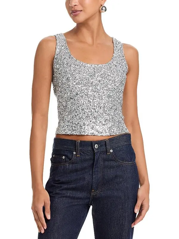Aqua Sequin Tank Top - Silver