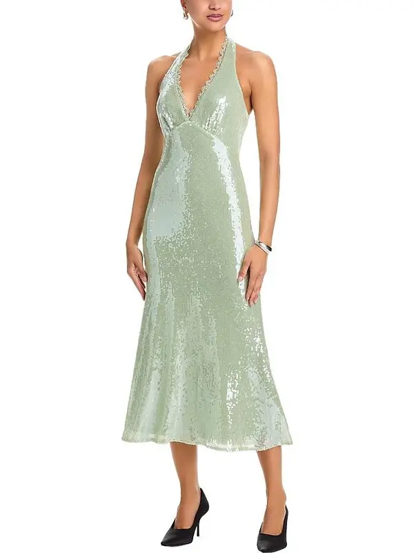 Aqua Sequin Halter Midi Dress - Pistachio