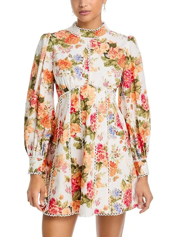 Aqua Floral Ric Rac Inset Mini Dress - White Multi
