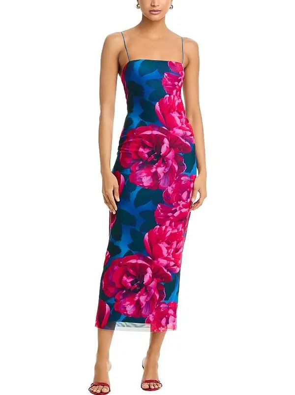 Aqua Mesh Midi Dress - Hot Pink Multi