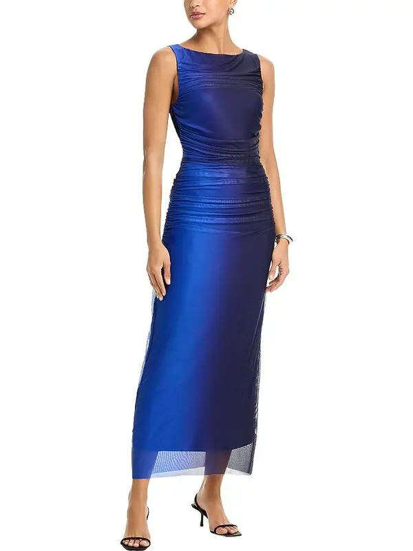 Aqua Ombre Mesh Bodycon Maxi Dress - Cobalt/black