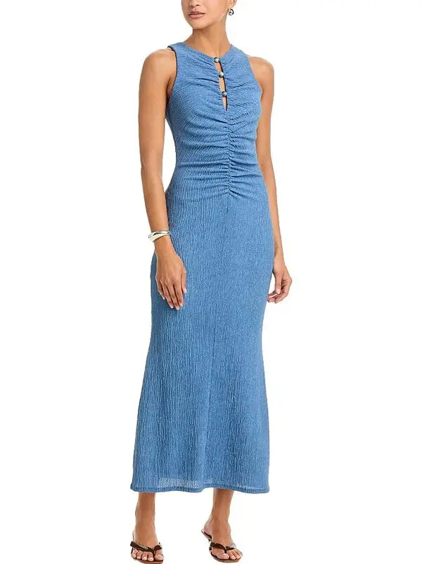 Aqua Gathered Jersey Dress Exclusive - Slate Blue