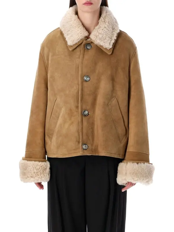 Ami Cropped Shearling Jacket - Brown