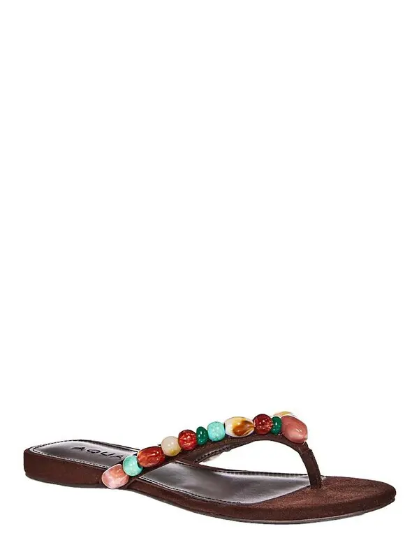 Aqua Jules Embellished Thong Sandals - Brown Suede Embellished