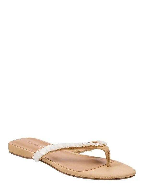 Aqua Jules Embellished Thong Sandals - Natural Embellished