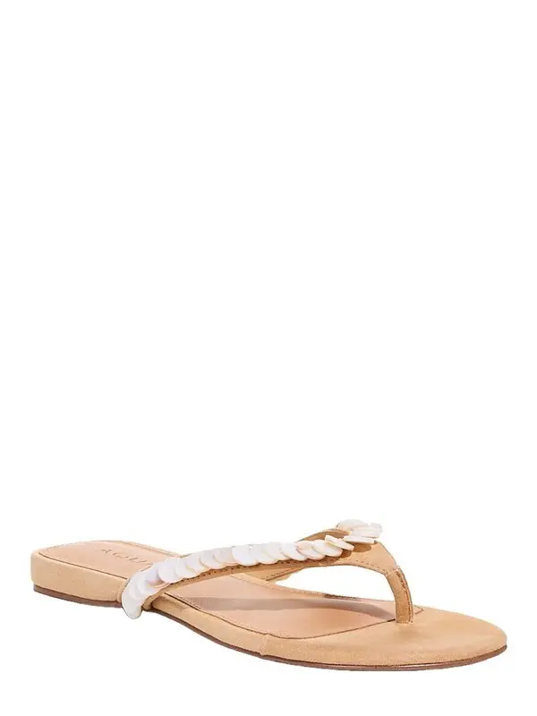 Aqua Jules Embellished Thong Sandals - Sand Suede Embellished