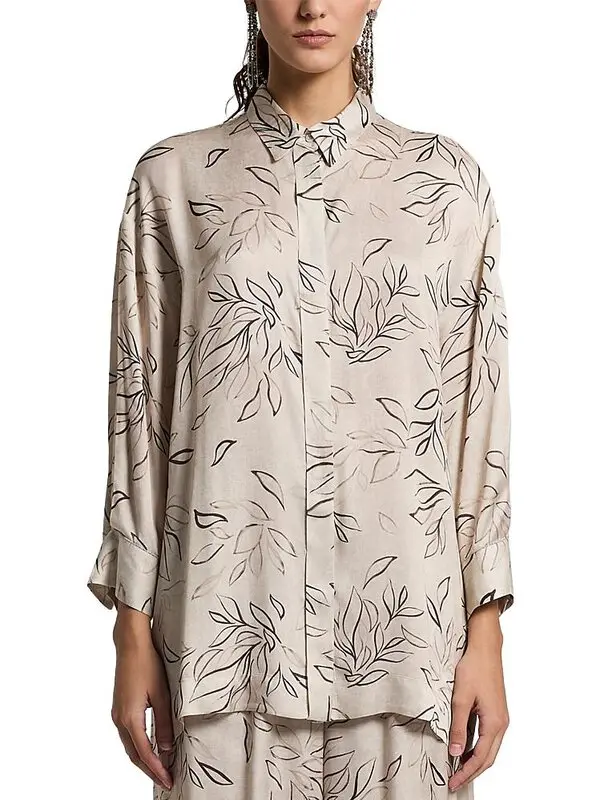 Peserico Relaxed Vine Print Blouse - Beige Birch