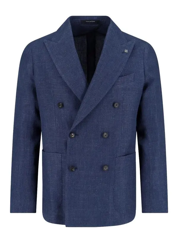 Tagliatore Double-breasted Linen Blend Blazer - Blue