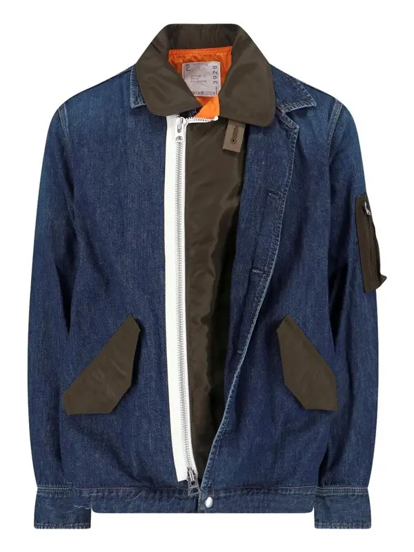 Sacai Denim And Nylon Jacket - Blue