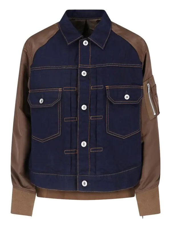 Sacai Denim And Nylon Jacket - Blue