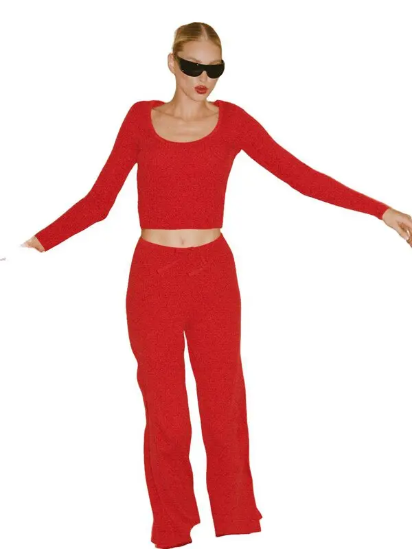 Alo Yoga Sweater Knit Wide Leg Pants - Bright Red