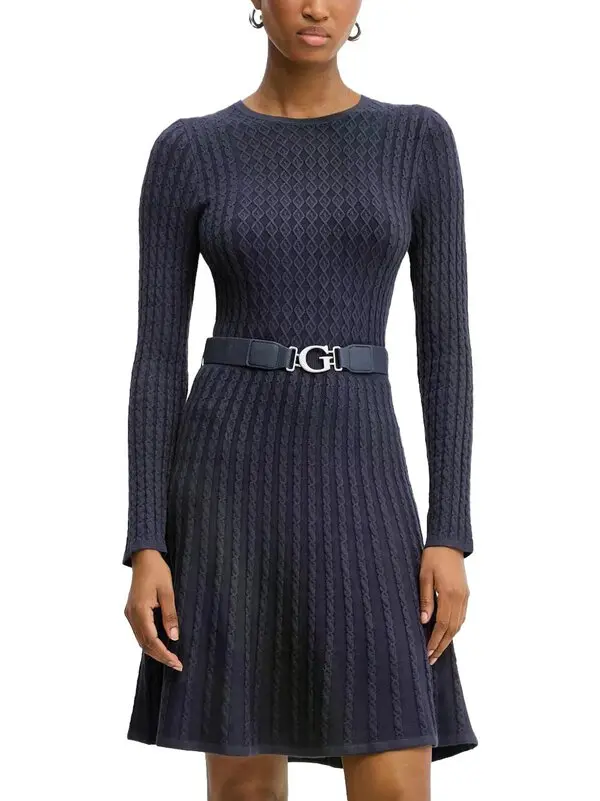 Guess Long-sleeved Belted Mini Dress - Blue