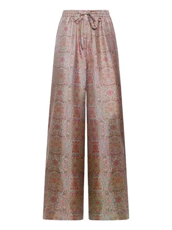 PIERRE-LOUIS MASCIA Aloe Printed Palazzo Trousers - Brown