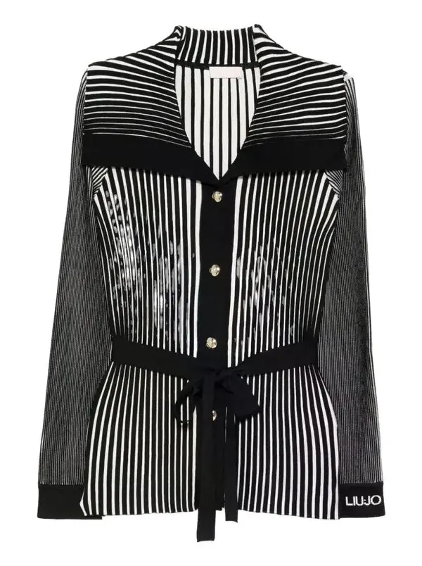 Liu Jo Striped Belted Cardigan - Black