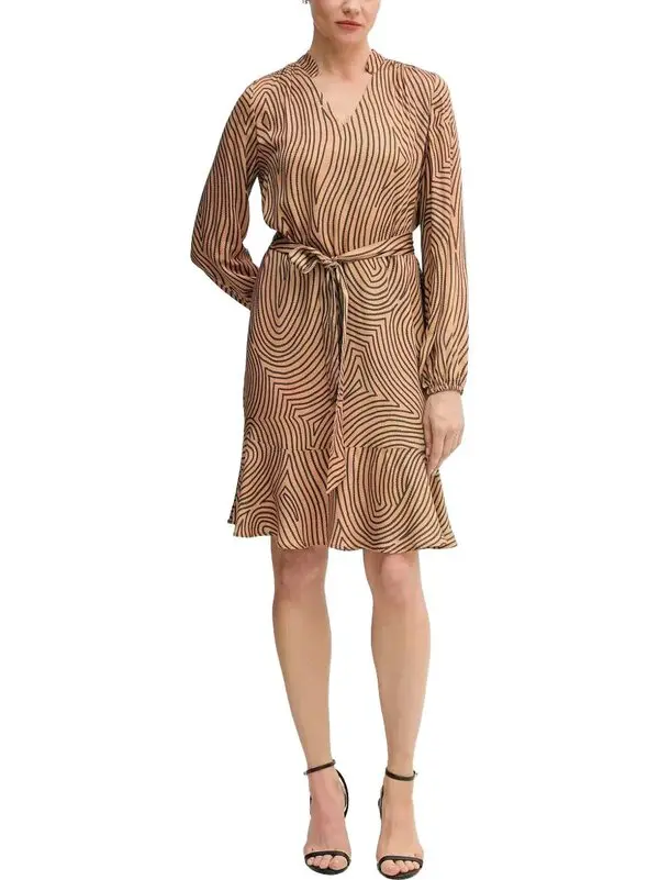 MARC AUREL Patterned Mini Dress With Tie Waist - Neutrals